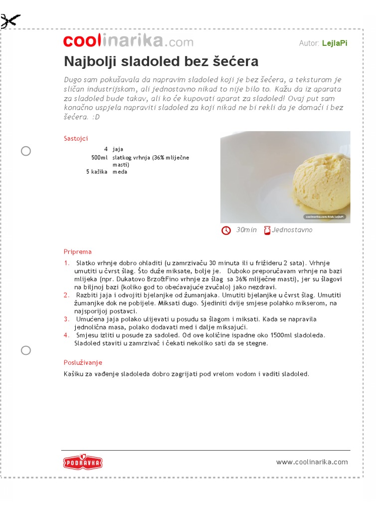 Najbolji Sladoled Bez Secera | PDF