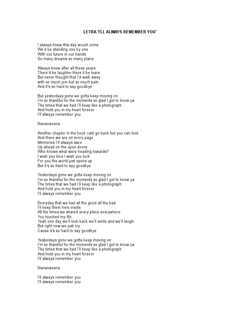 Letra 'I'Ll Always Remember You' | PDF