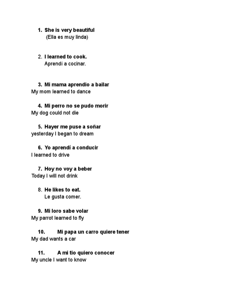 20 Oraciones Con Los Verbos Pdf