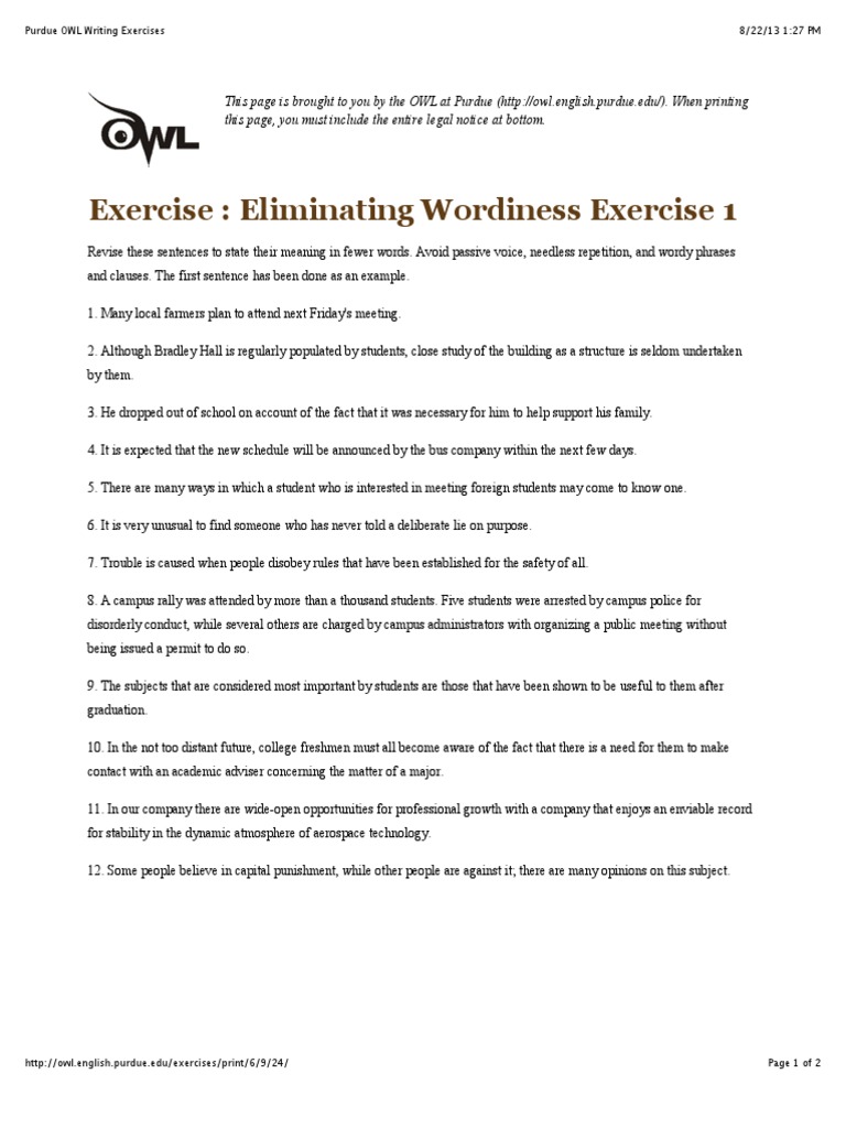 Eliminating Wordiness 1 | PDF | Sentence (Linguistics) | Justice