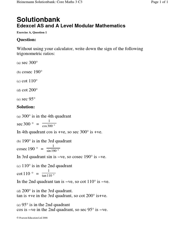 Solutionbank: Edexcel AS and A Level Modular Mathematics | PDF | Sine | Maxima And Minima