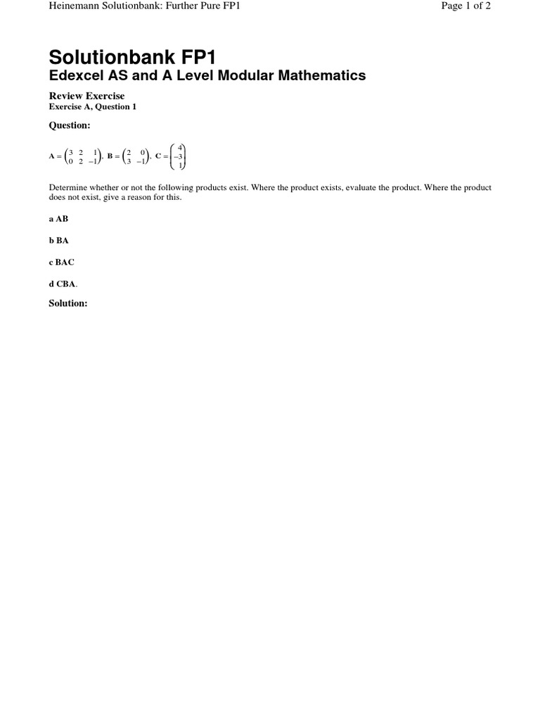 Solutionbank FP1: Edexcel AS and A Level Modular Mathematics | PDF | Matrix (Mathematics ...