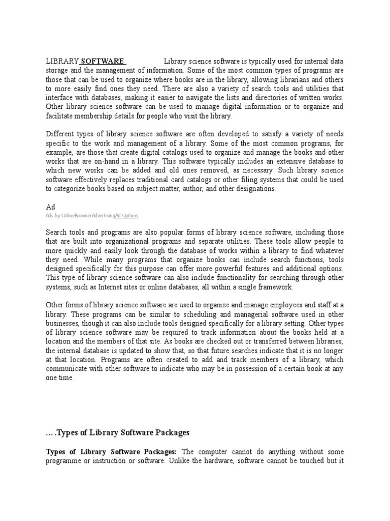 .Types of Library Software Packages | PDF | Libraries | Databases