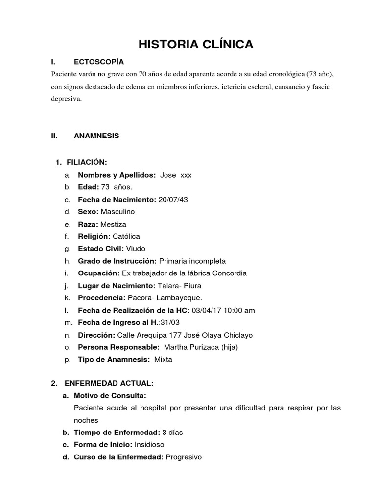 Historia Clinica Ejemplo | Especialidades Medicas | Medicina CLINICA