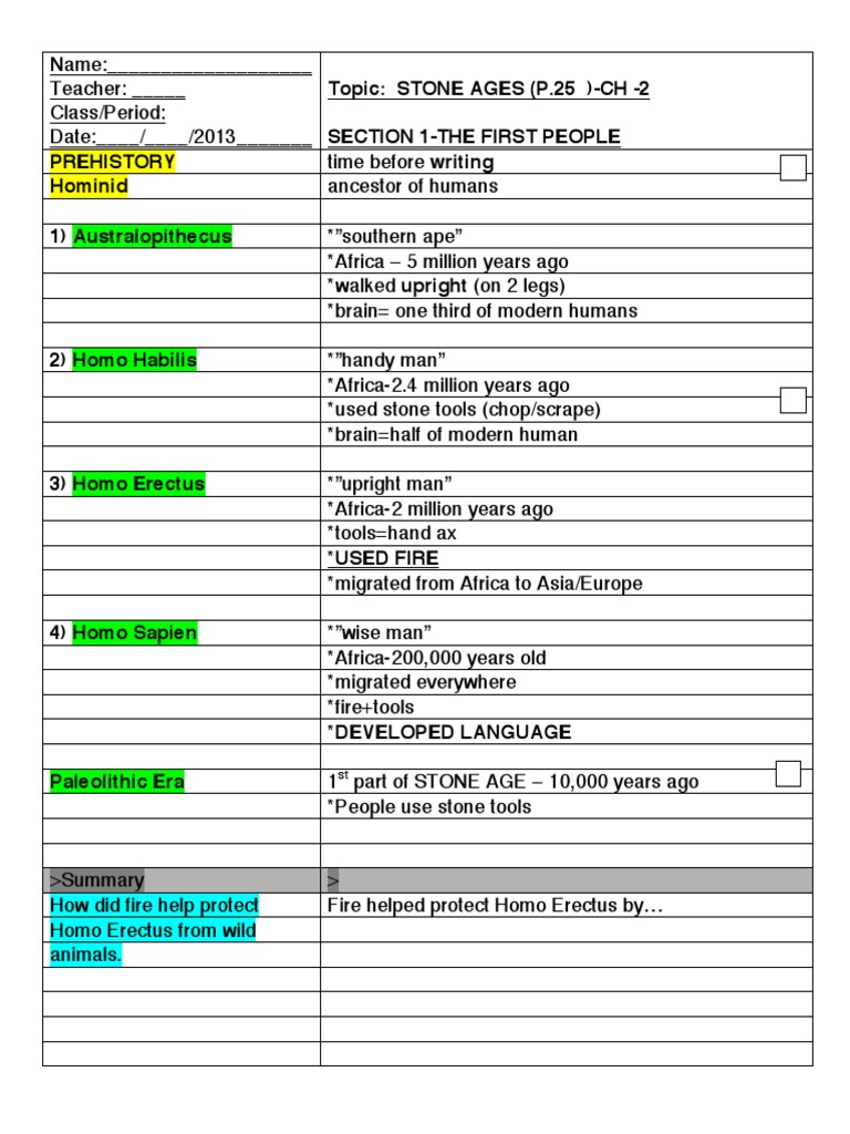 2 Stone Ages-Cornell Notes | PDF | Homo | Stone Age
