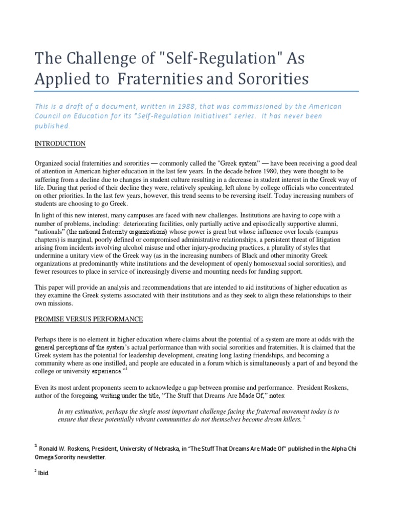 Self-Regulation As Applied To Fraternities and Sororities | PDF ...