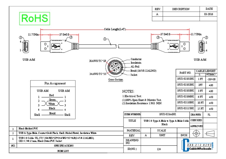 USB 2.0 Type A Male To Type A Male Cable, 6 Foot PDF | PDF | Insulator ...