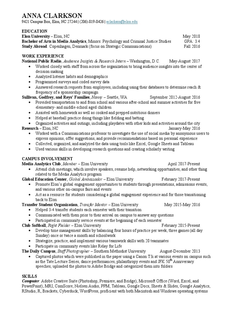 Anna Clarkson Resume | PDF | Analytics | Communication