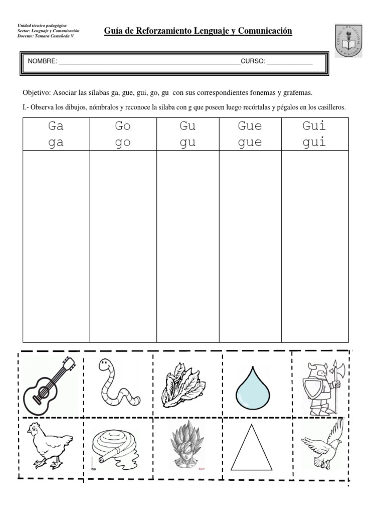Actividades con sílabas ga, gue, gui, go, gu | PDF