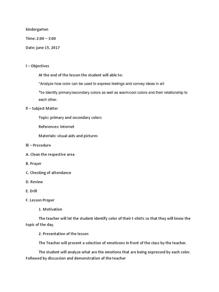 Colors Lesson Plan | PDF