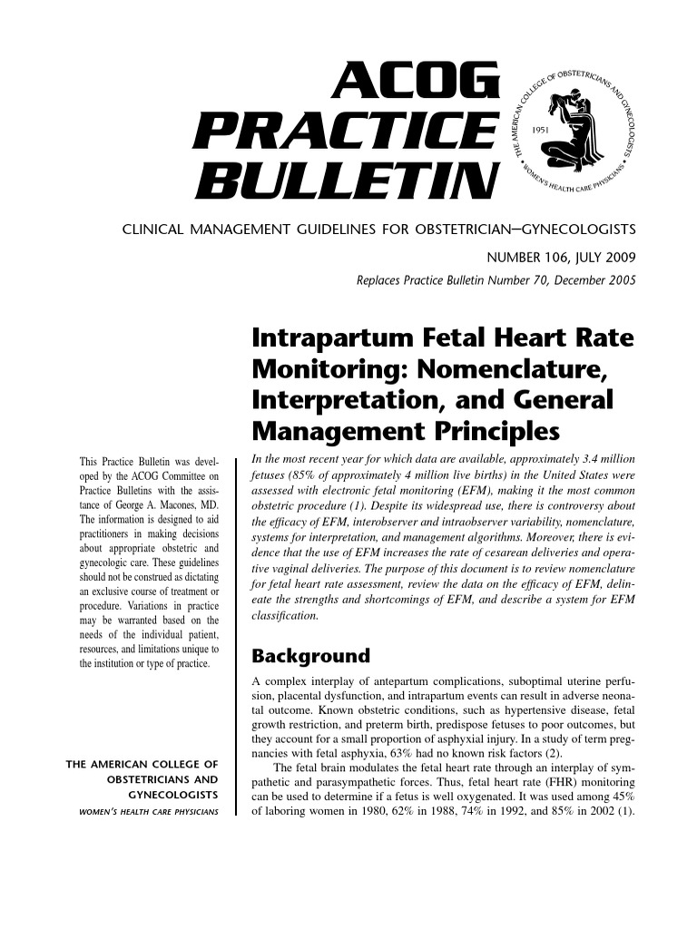 002 Intrapartum Fetal Heart Rate Monitoring 3a - ACOG Bulletin 106 PDF ...