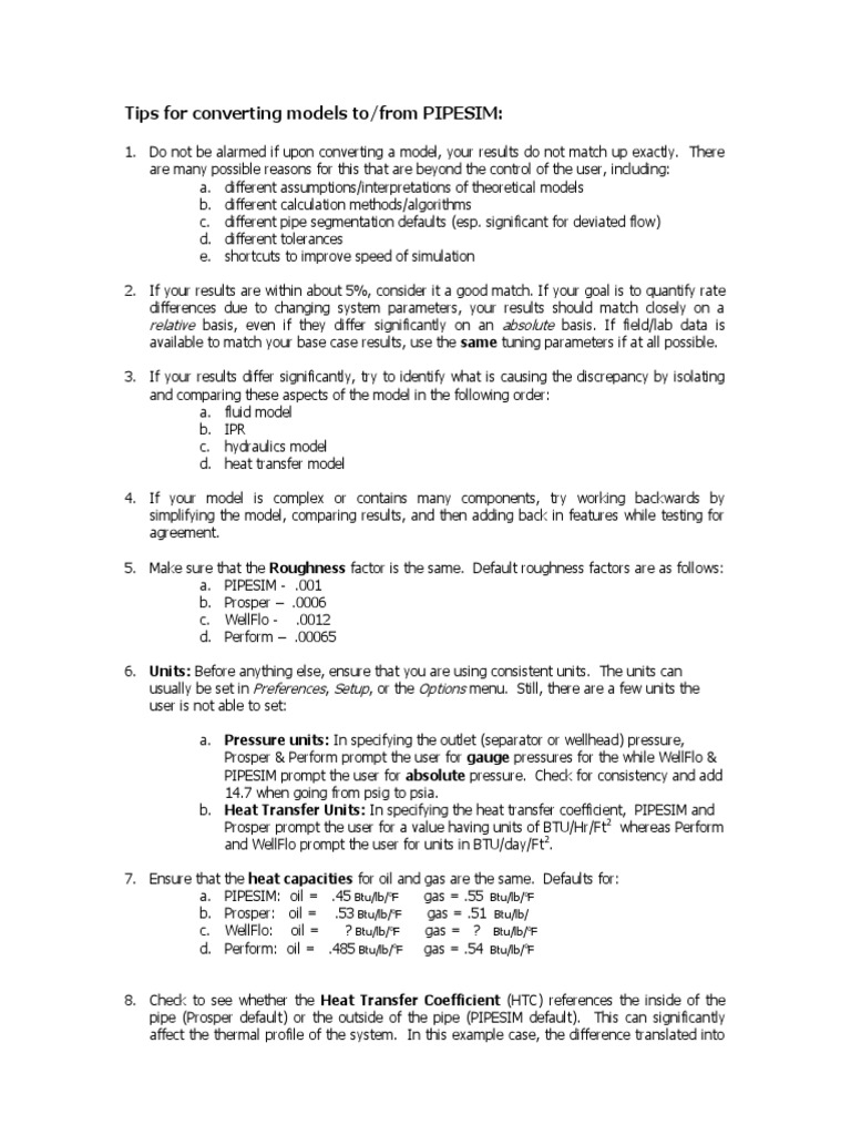 PIPESIM Model Conversion Tips | PDF | Fluid Dynamics | Viscosity