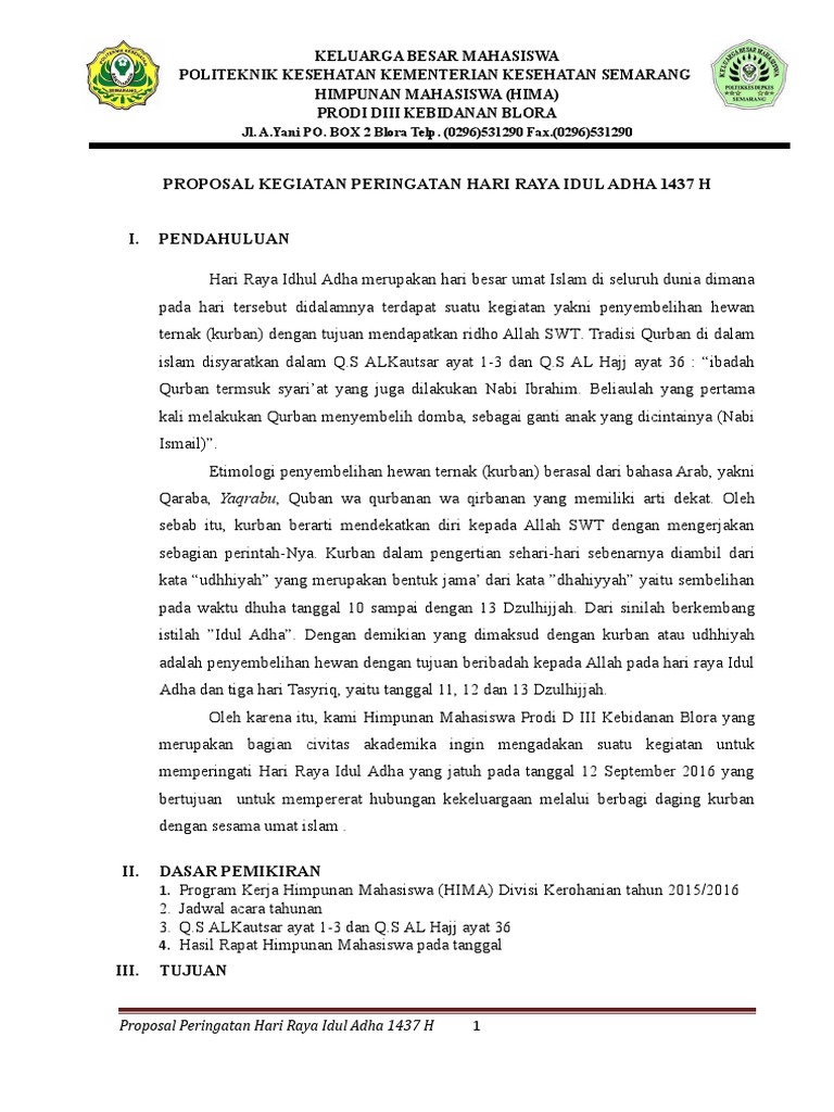 Proposal Peringatan Idul Adha 1437 H | PDF | Ilmu Sosial | Agama ...