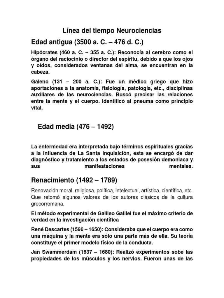 Línea Del Tiempo Neurociencias | PDF | Neurona | Sinapsis