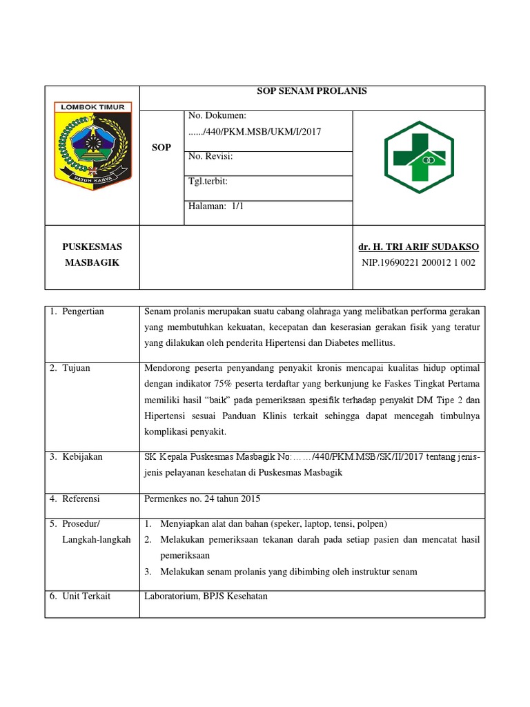 Sop Senam Prolanis | PDF