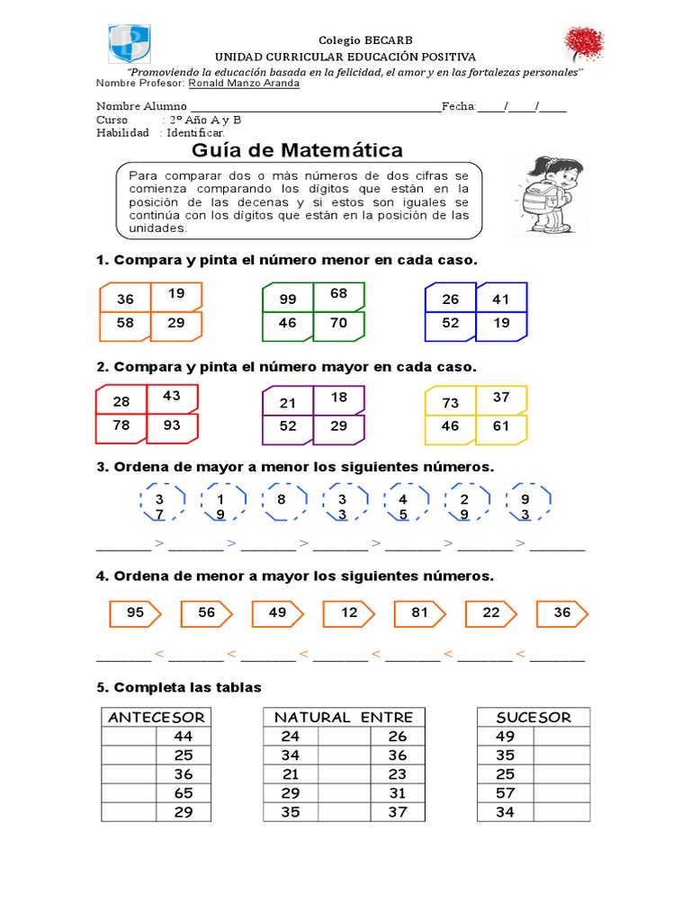 FICHA 1 Comparar y Ordenar Numeros Del 0 Al 100 | PDF