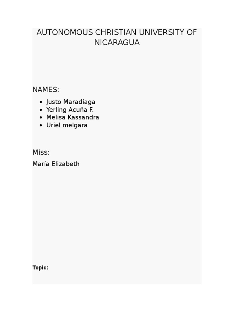 Autonomous Christian University of Nicaragua: Names | PDF | Vocabulary ...