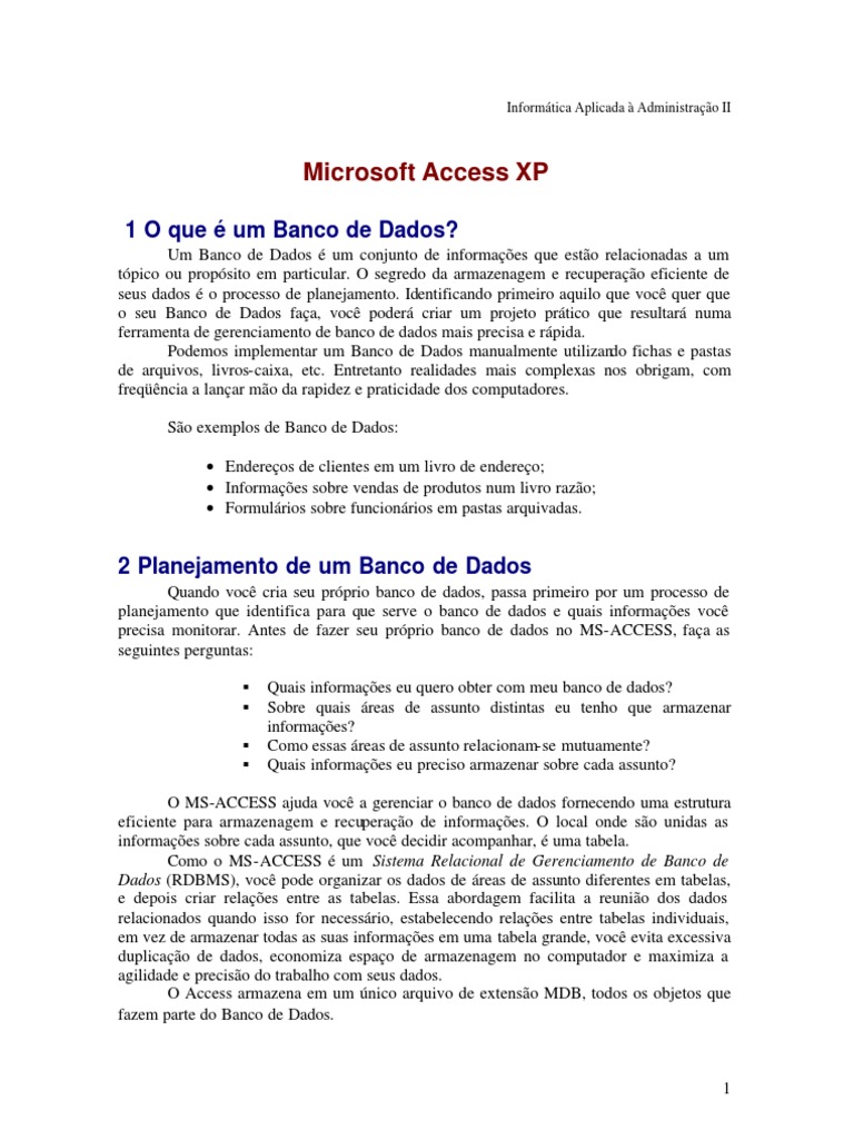 Access XP | PDF | Microsoft Access | Janela (informática)