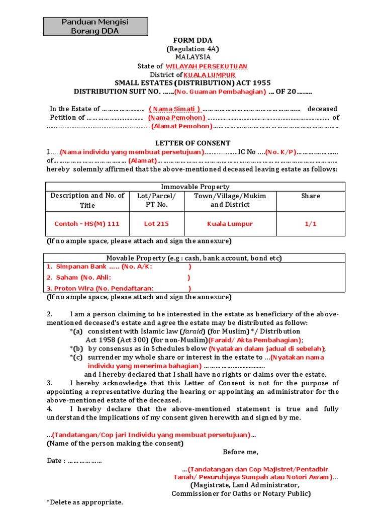 Panduan Mengisi (Bahasa Melayu) - FORM DDA PDF | PDF