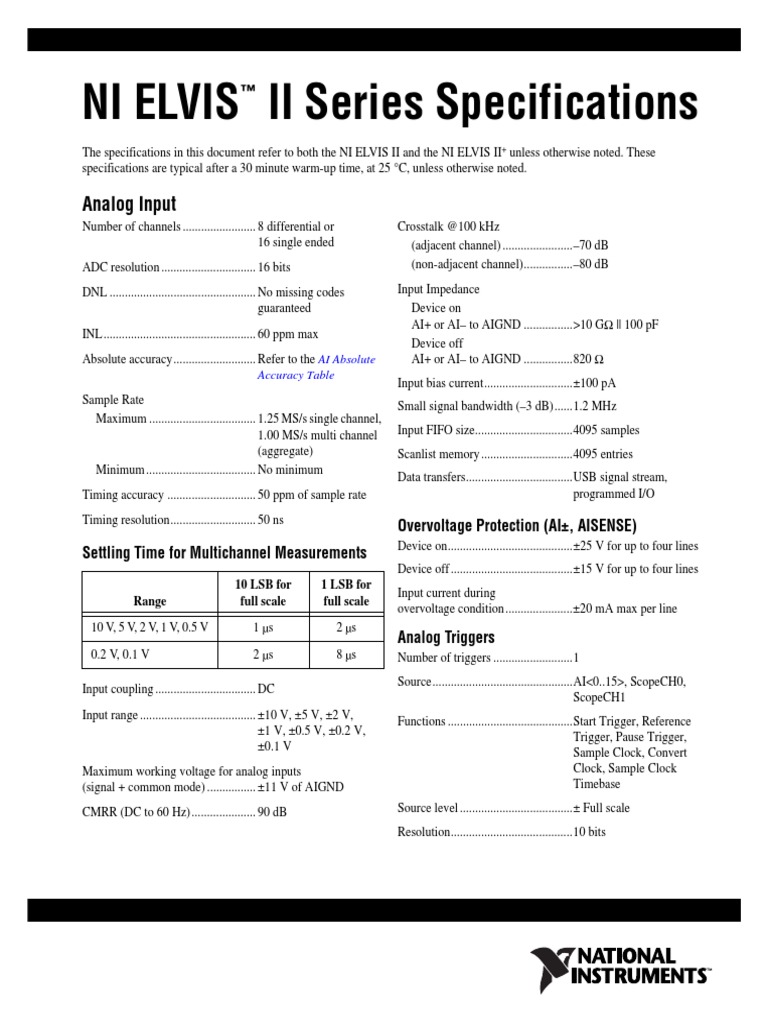 NI ELVIS II Series Specifications: Analog Input | PDF | Sampling (Signal Processing ...