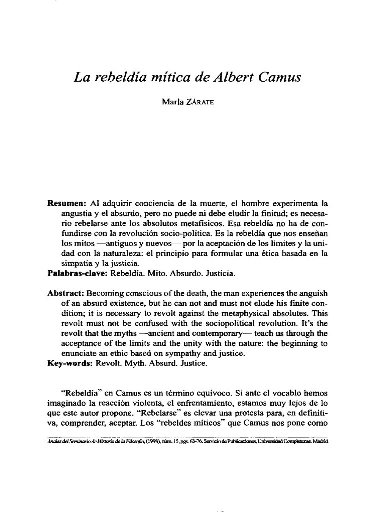 Rebeldía Mitica de Camus PDF | PDF | Albert Camus | Friedrich Nietzsche