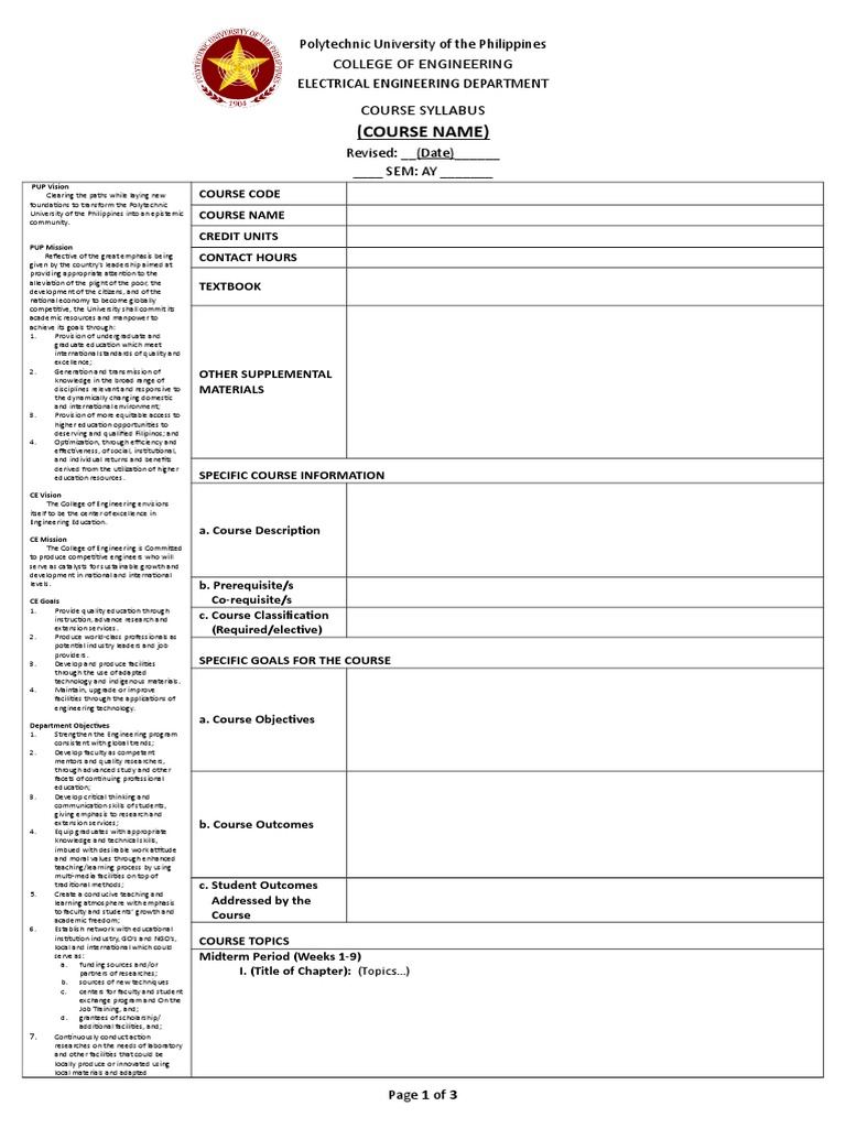 Course Syllabus (Sample) | PDF | Engineering | Sustainable Development