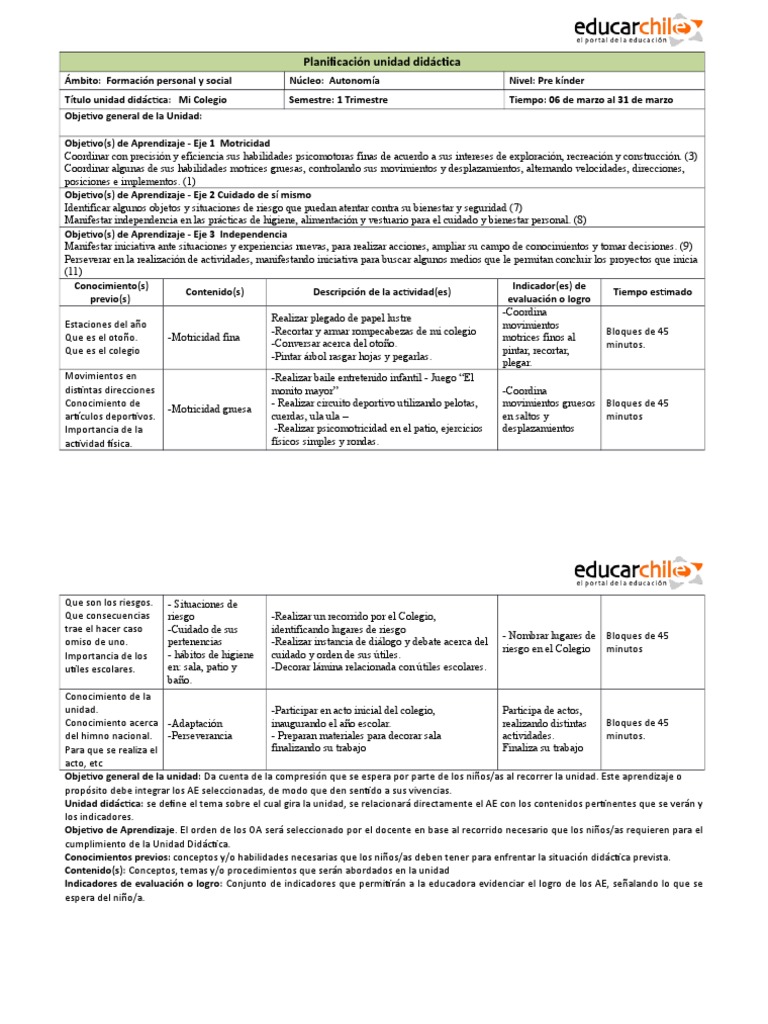 Unidad Didáctica: Mi Colegio Prekínder | PDF | Jardín de infancia ...