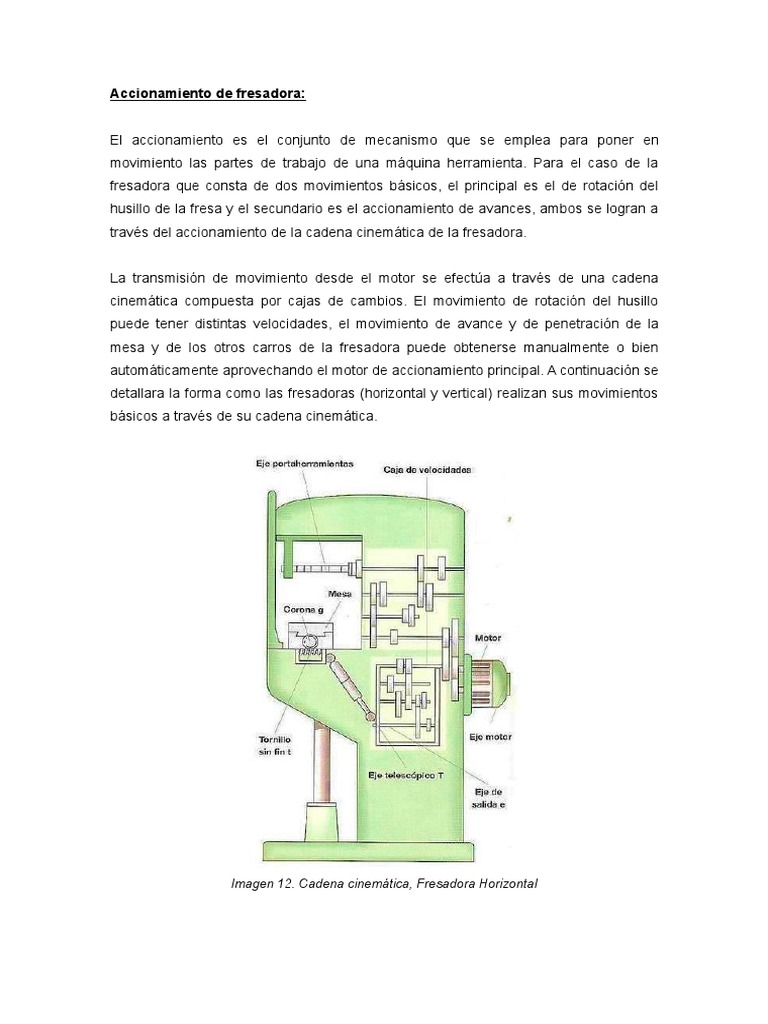 Cadena Cinematica Fresadora | PDF | Transmisión (Mecánica) | Engranaje