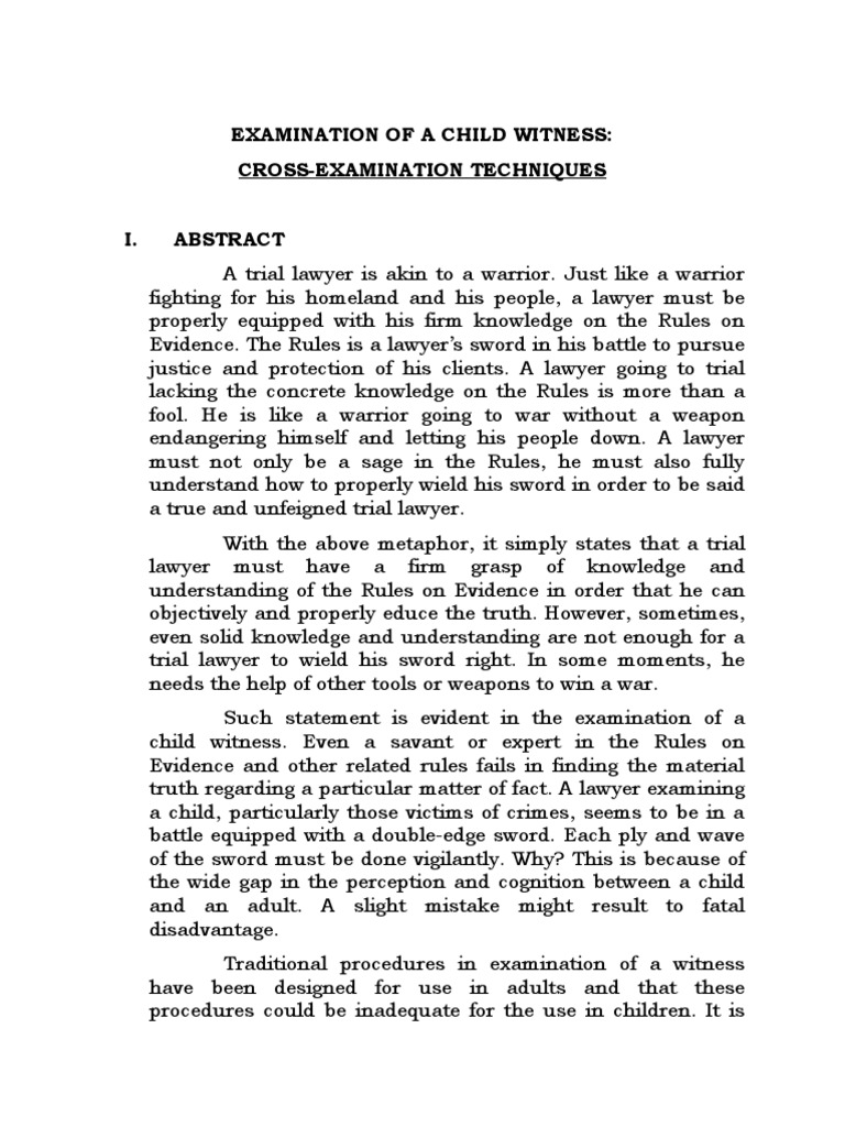 Examination of A Child Witness: Cross-Examination Techniques I | PDF ...