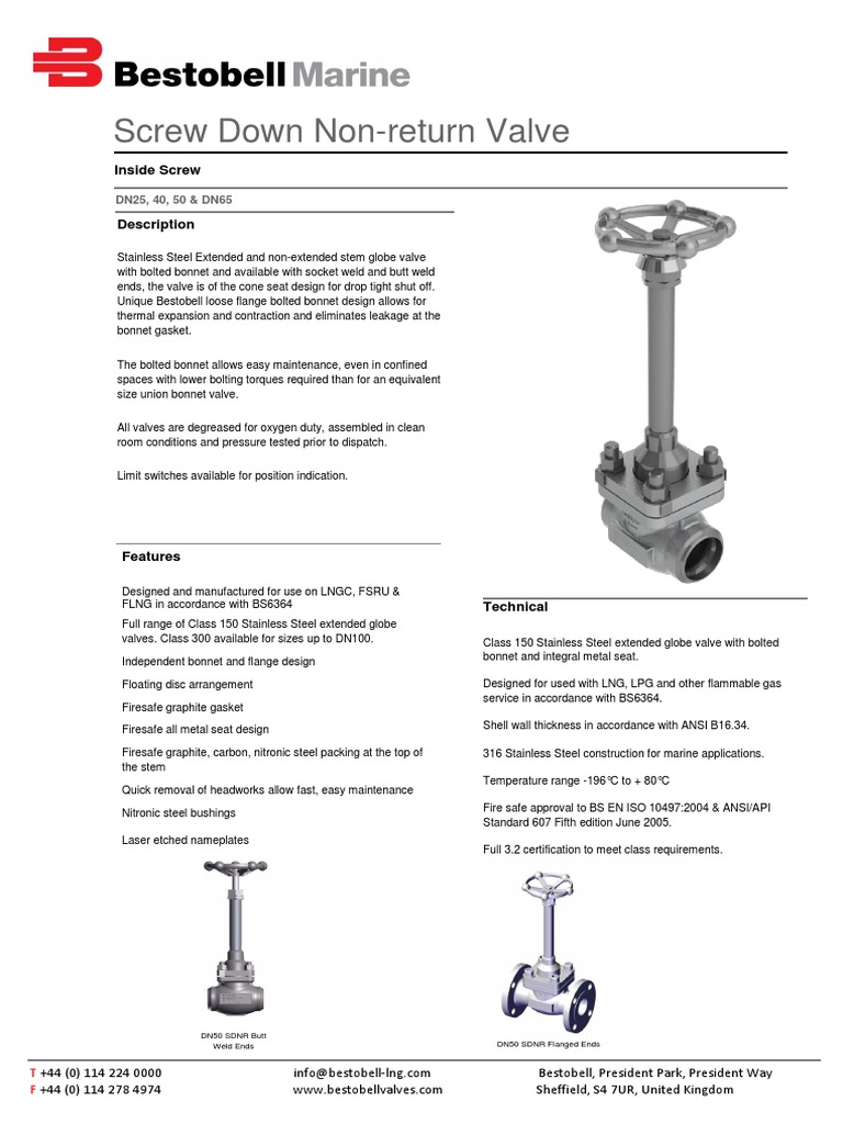 Screw Down Non-Return Valve Specs | PDF | Valve | Screw