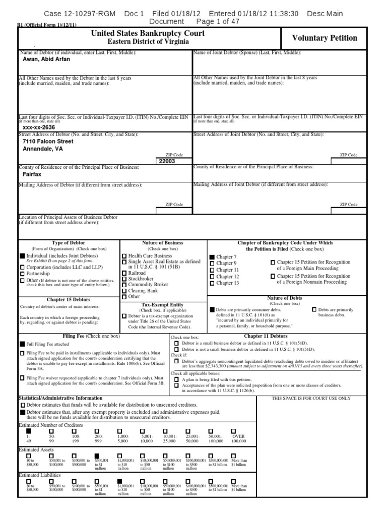 Awan Abid Arfan Bankruptcy | PDF | Chapter 7 | Bankruptcy