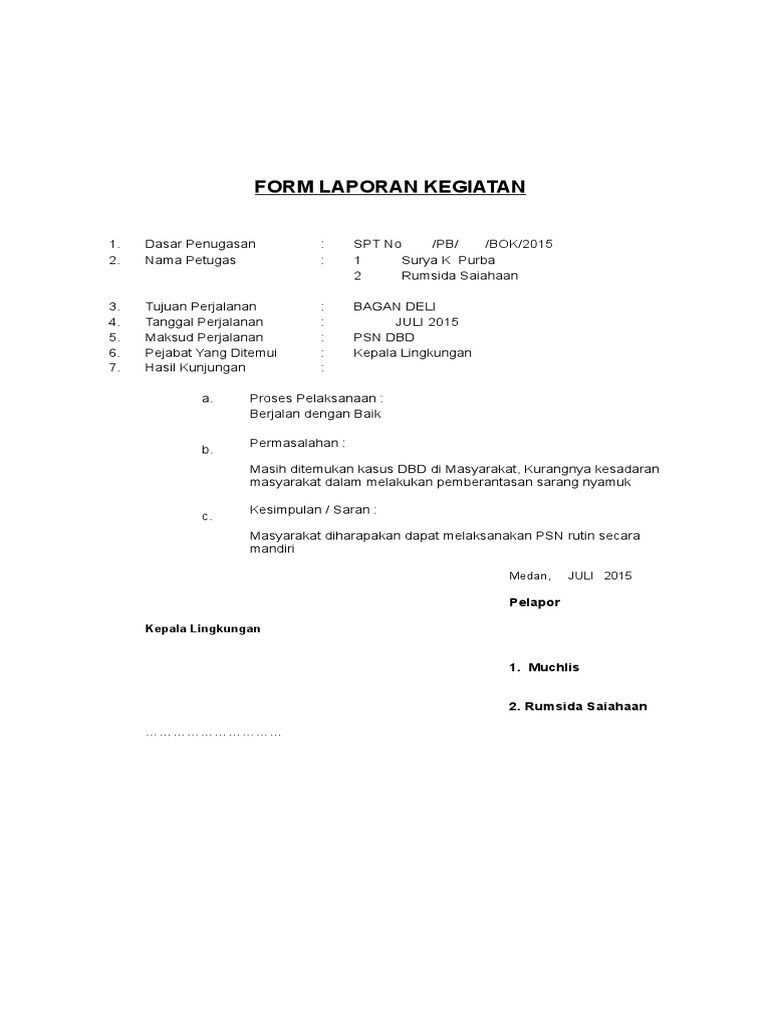 Form Laporan Kegiatan | PDF