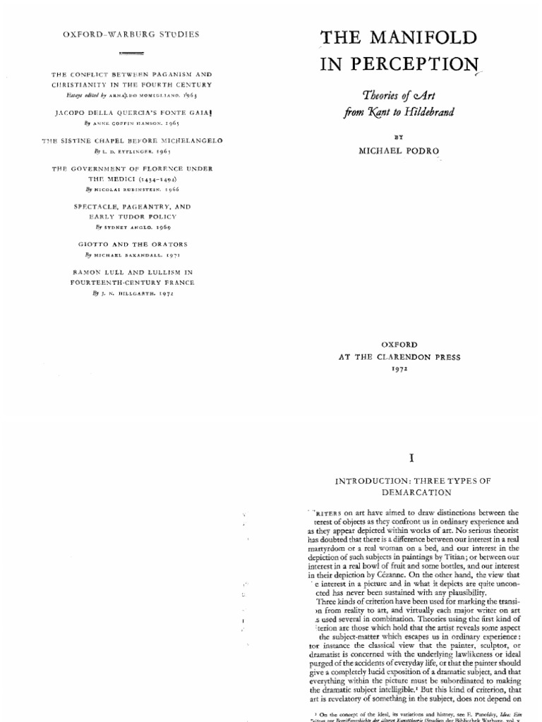 Michael Podro - The Manifold in Perception | PDF | Immanuel Kant | Mind