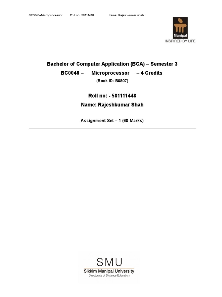 Bachelor of Computer Application (BCA) - Semester 3 BC0046 - Microprocessor - 4 Credits | PDF ...