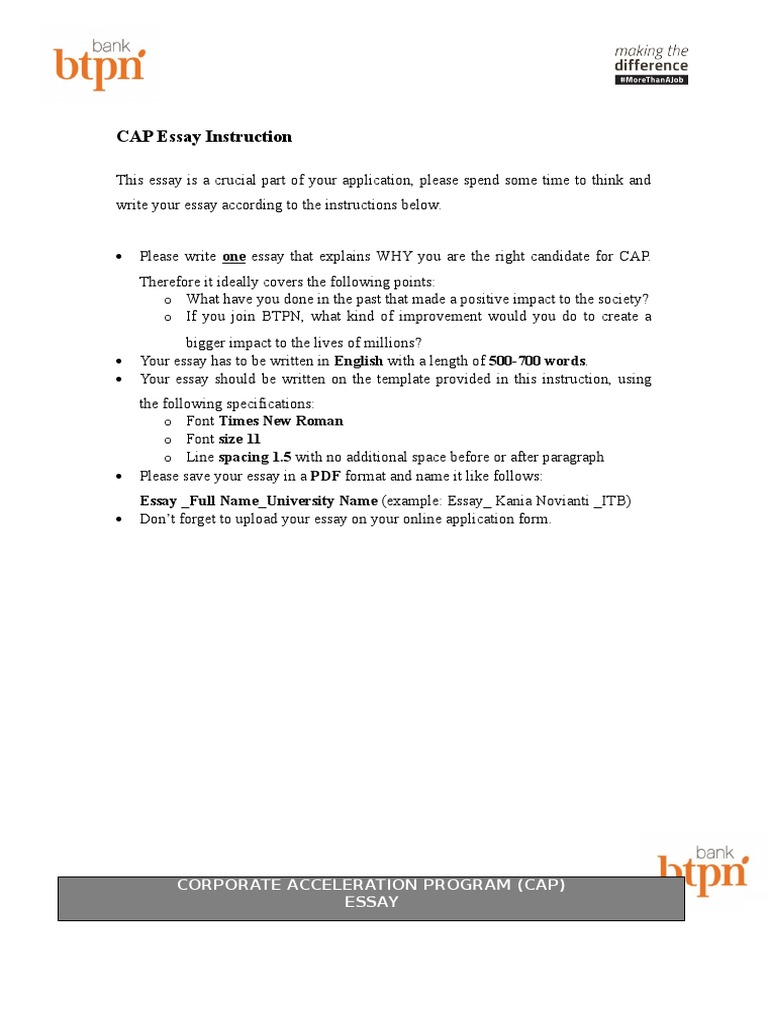CAP Essay Instruction Template | PDF | Career & Growth