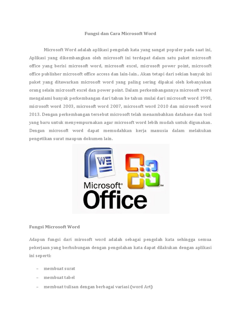 Pengertian Microsoft Word Dan Fungsinya | PDF
