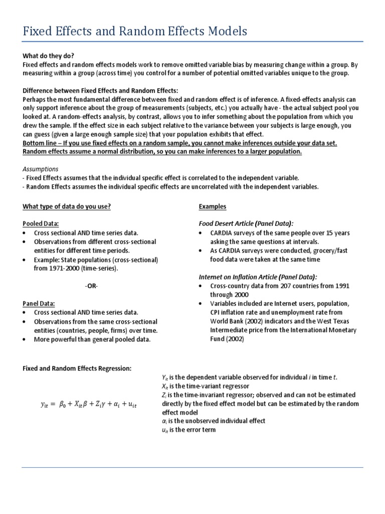 Fixed Effects, Random Effects Model Cheat Sheet | PDF | Fixed Effects ...