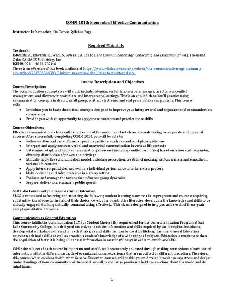 COMM 1010 F2F (Syllabus) | PDF | Academic Dishonesty | Curriculum