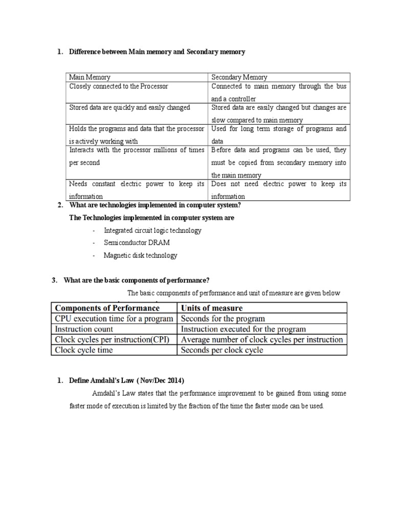 Difference Between Main Memory and Secondary Memory | PDF | Central ...