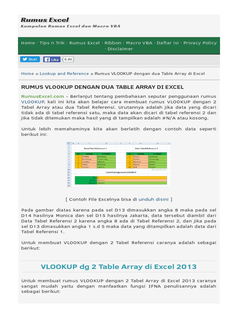 Rumus Vlookup Dengan Dua Table Array Di Excel | PDF | Komputer