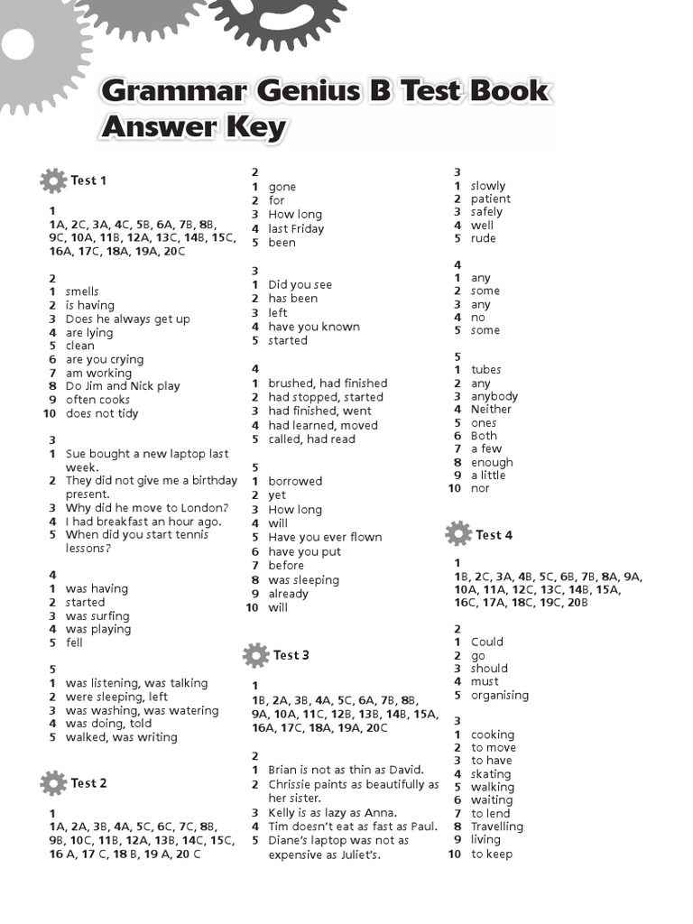 Grammar Genius 2 Tests Keys | PDF