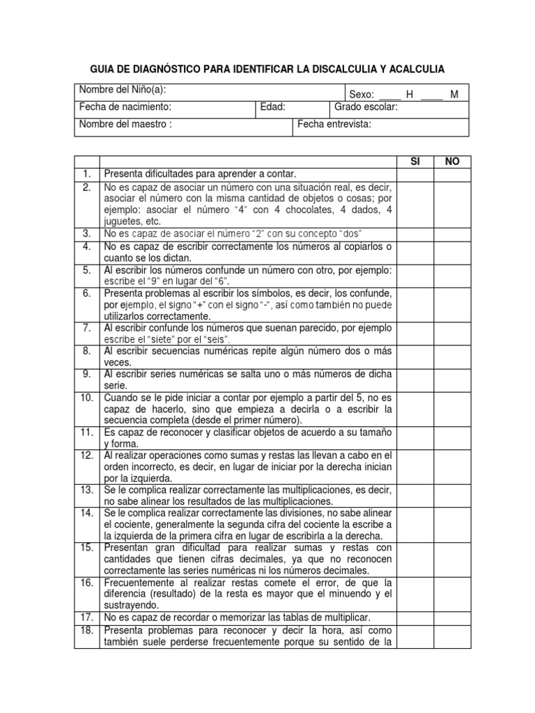 Guia de Diagnóstico Para Identificar La Discalculia y Acalculia ...