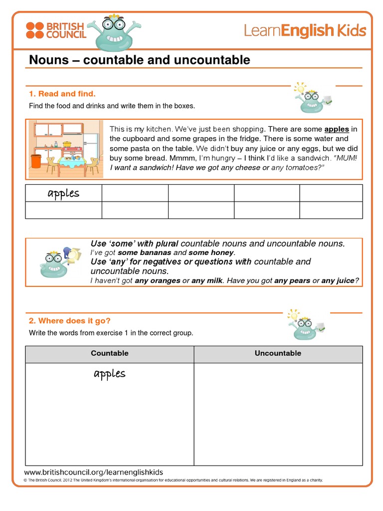 Grammar Games Nouns Countable and Uncountable Worksheet PDF | PDF ...