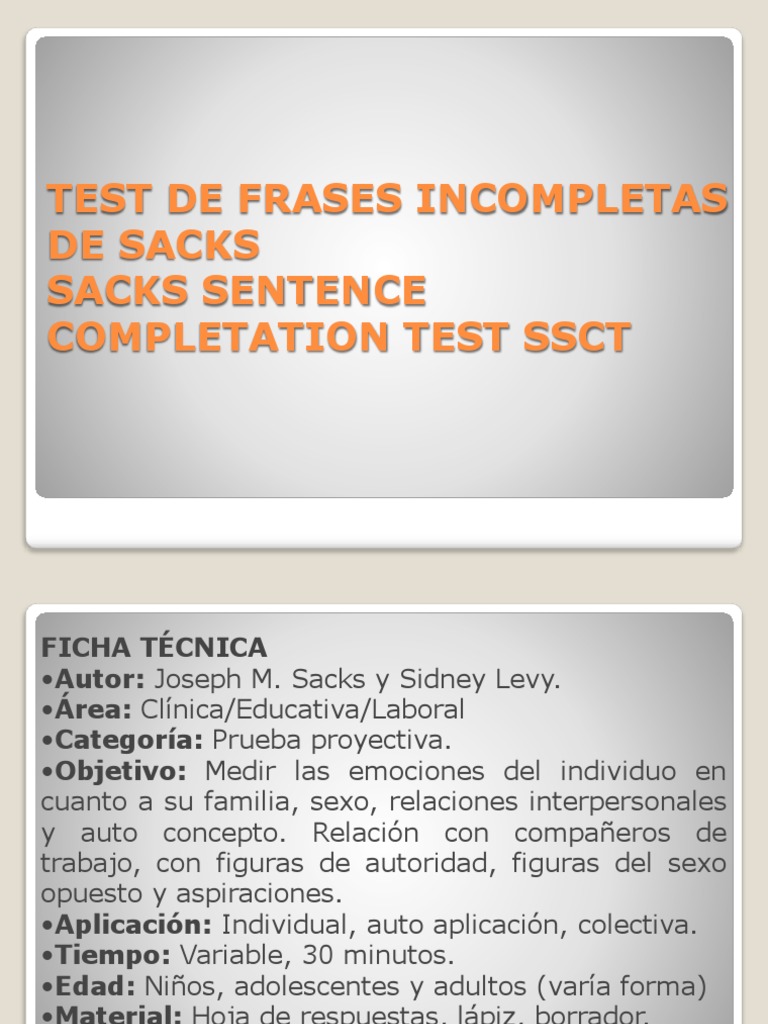 Test de Frases Incompletas Sacks | Adultos | Las emociones