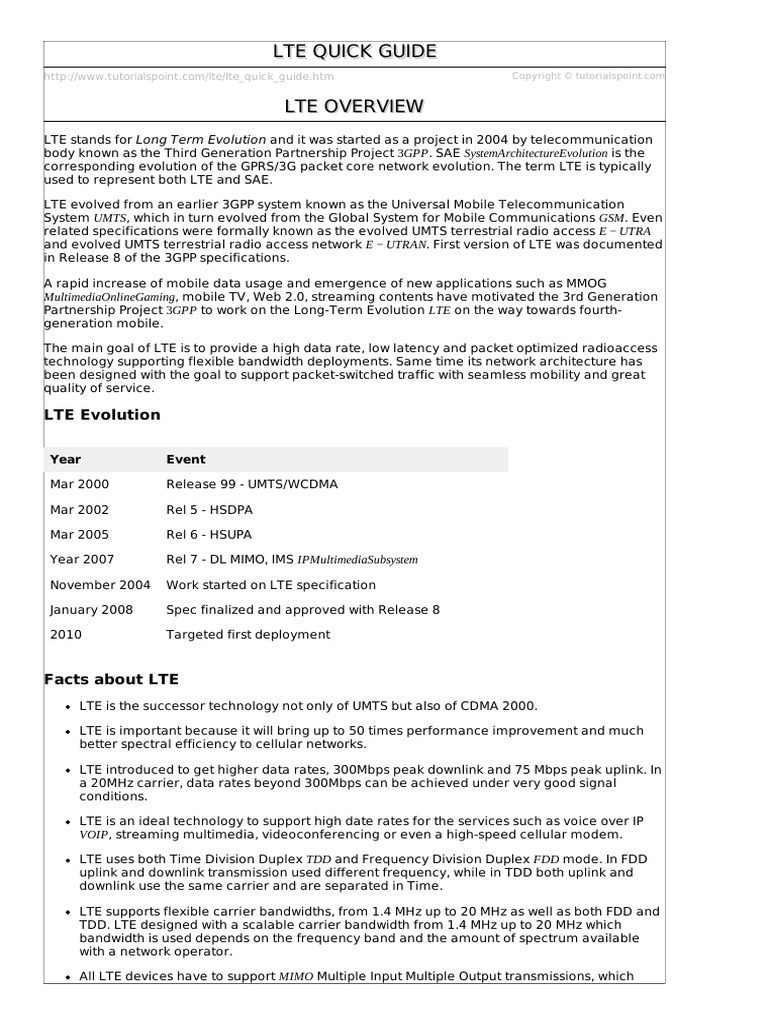 Lte Quick Guide Lte Overview | PDF