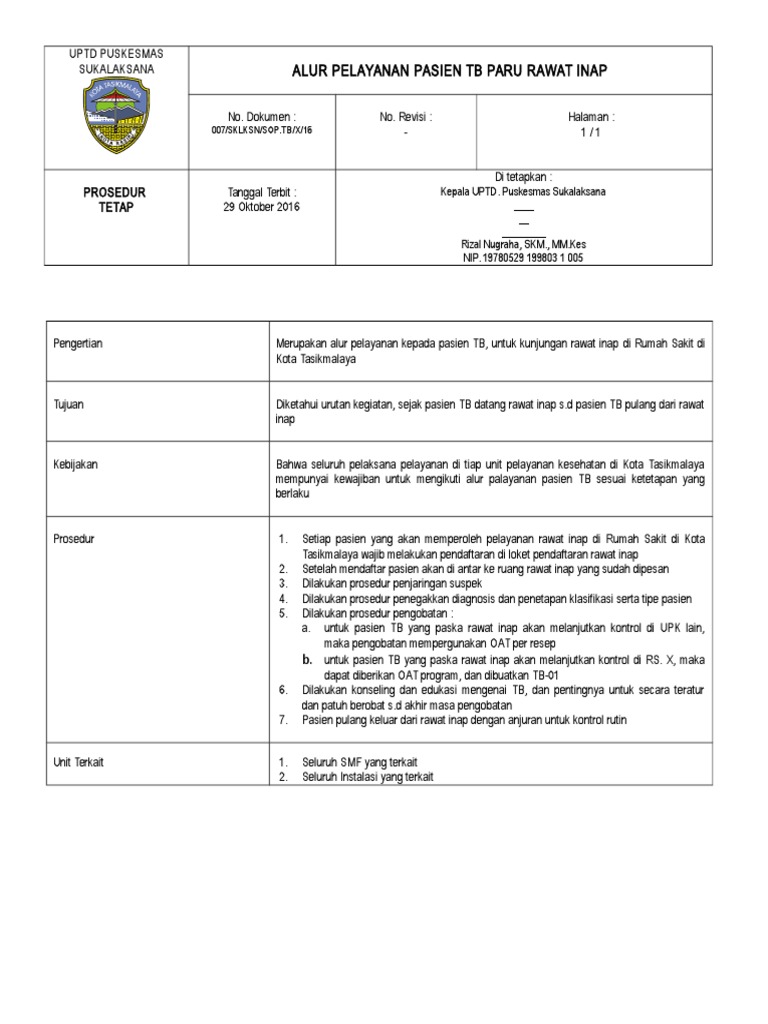 Sop-Adm-07-Alur Pelayanan Pasien TB Rawat Inap | PDF