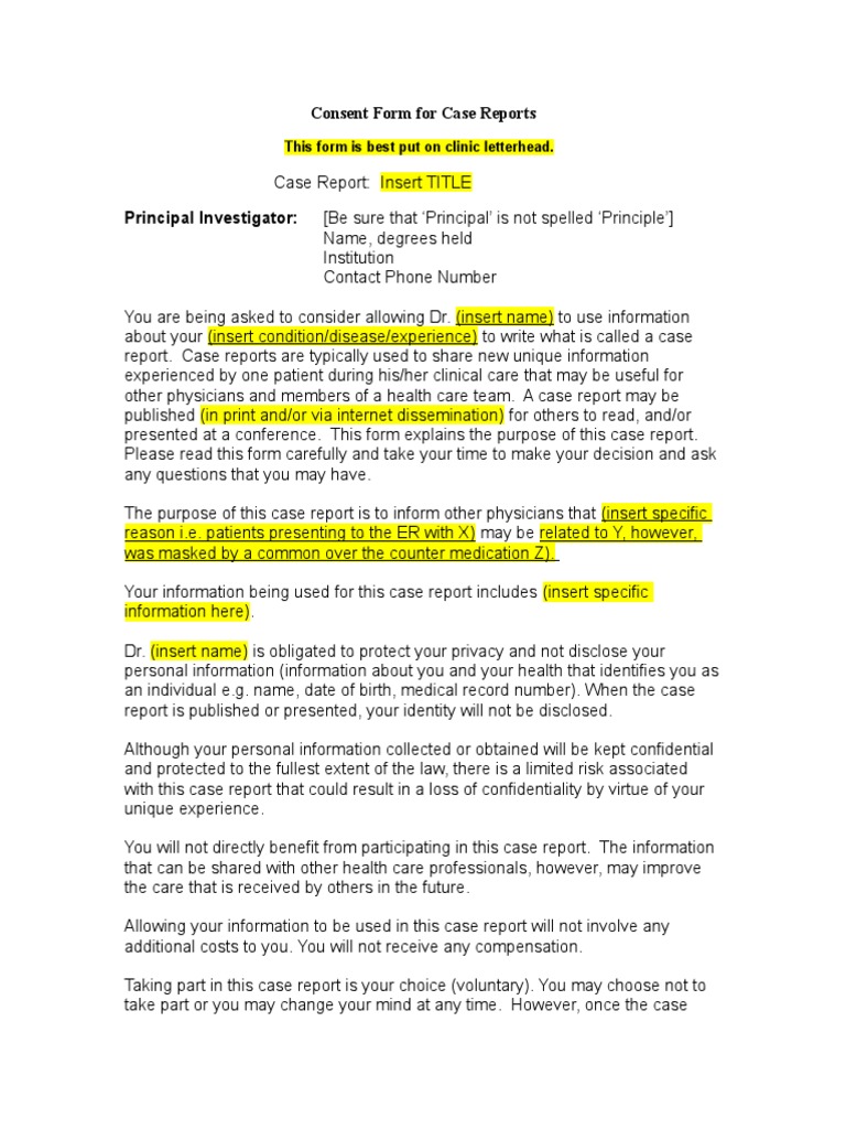 Case Report Consent Form Template | PDF | Personally Identifiable ...