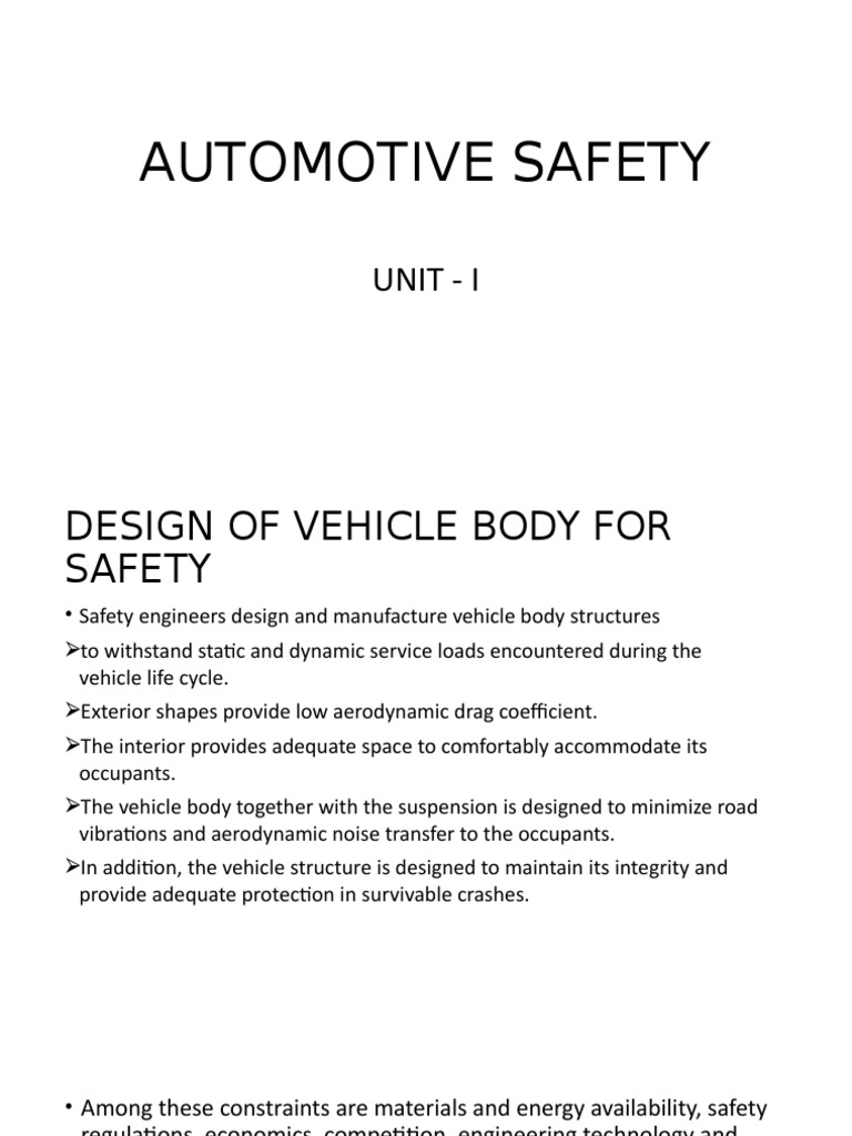 Unit - 1 (Auto Safety) | PDF | Vehicles | Traffic Collision