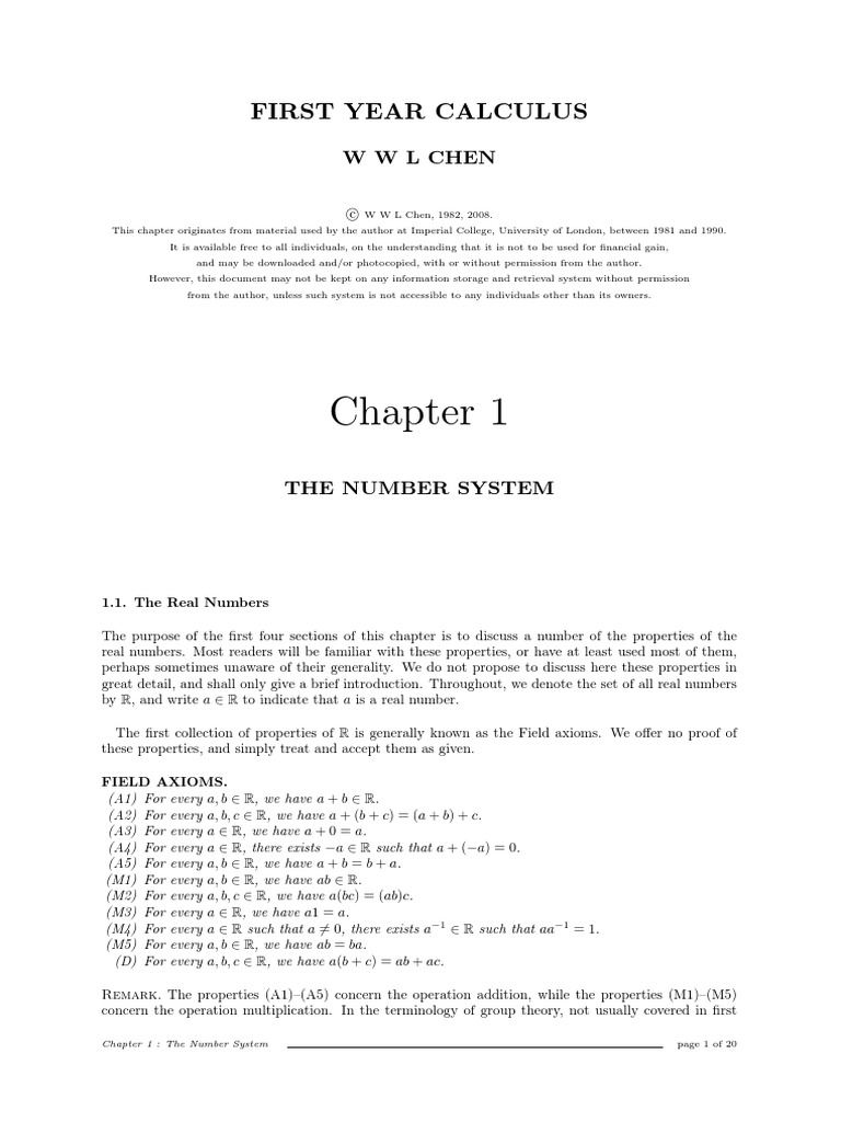 First Year Calculus: Wwlchen | PDF