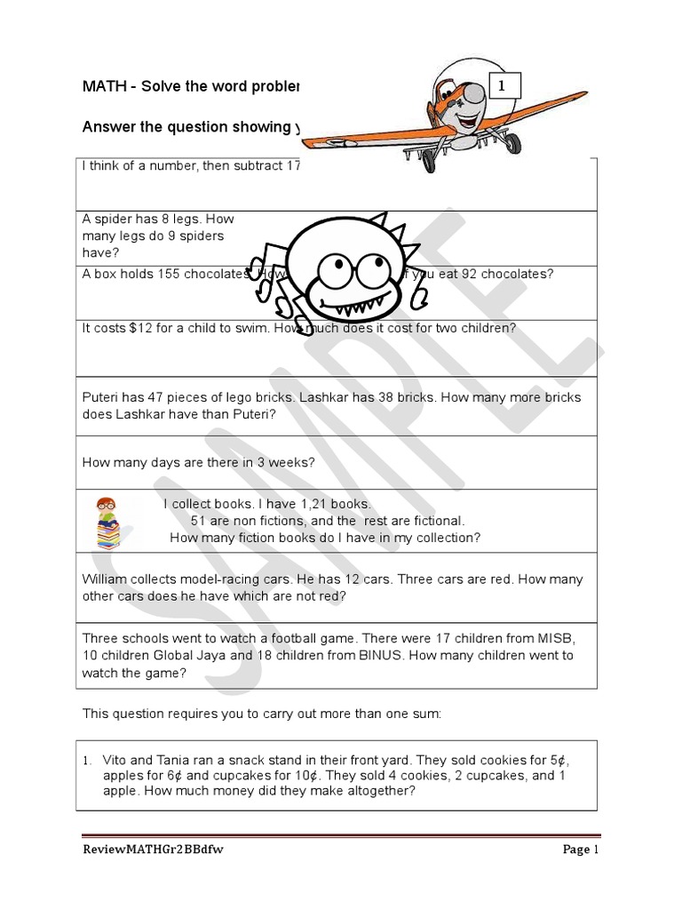 MATH - Solve The Word Problems. Answer The Question Showing Your ...